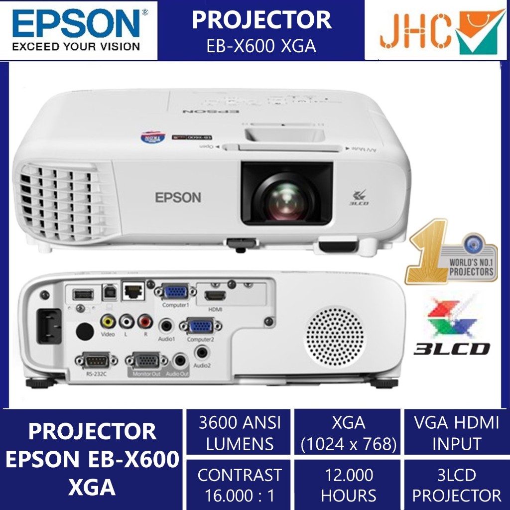 Jual Proyektor EPSON EB-X600 EBX600 XGA 3600 lumens 3LCD Resmi TKDN Pengganti X500 | Shopee ...