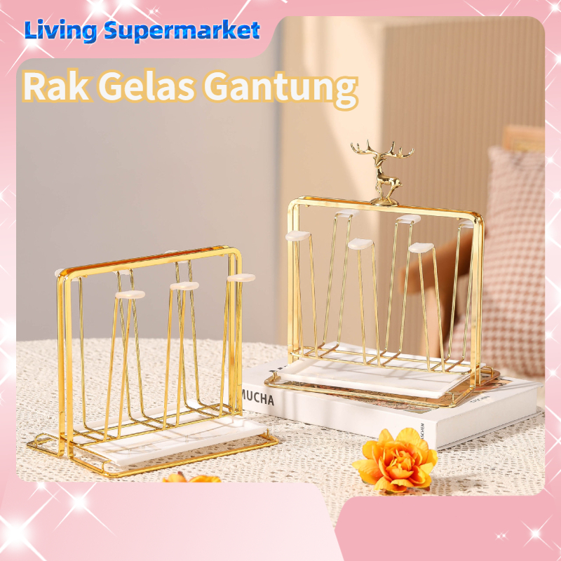 Jual Rak Gelas Gantung Rak Gelas 6cup Holder Emas Gantung Tempat Gelas ...