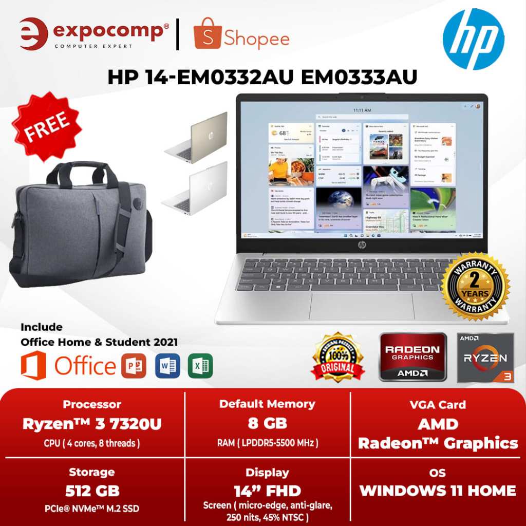 Jual Hewlett Packard HP 14-em0332AU 14-em0333AU AMD RYZEN 3-7320U 8GB ...