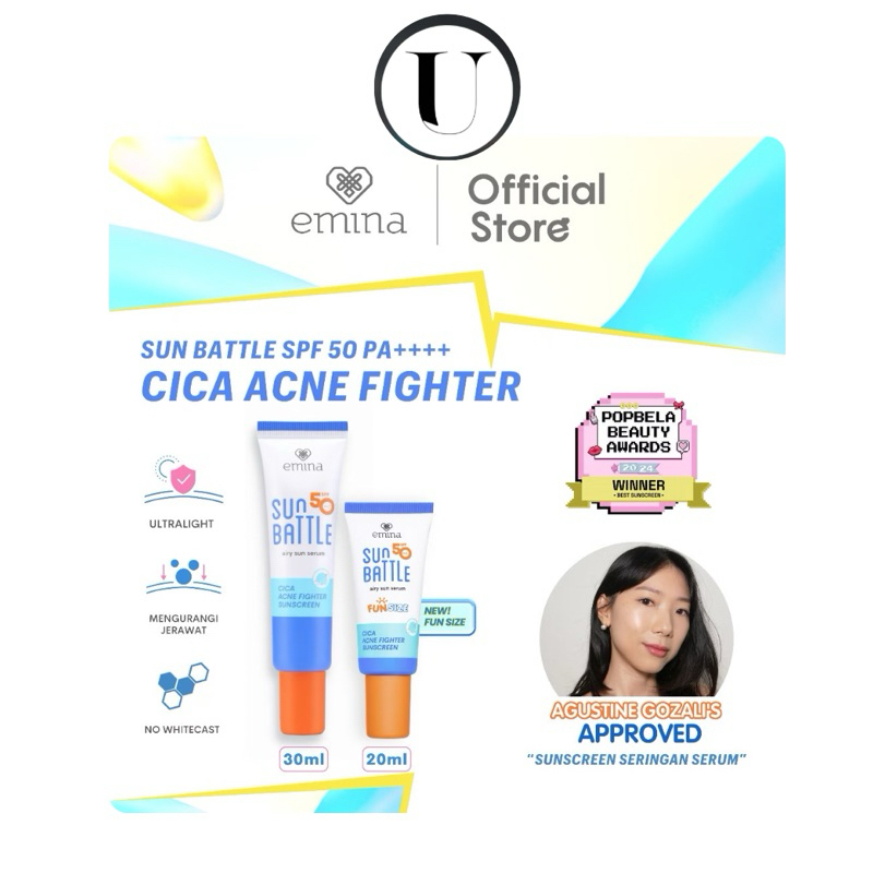 Jual EMINA - Sun Battle SPF 50 PA++++ Cica Acne Fighter | Shopee Indonesia