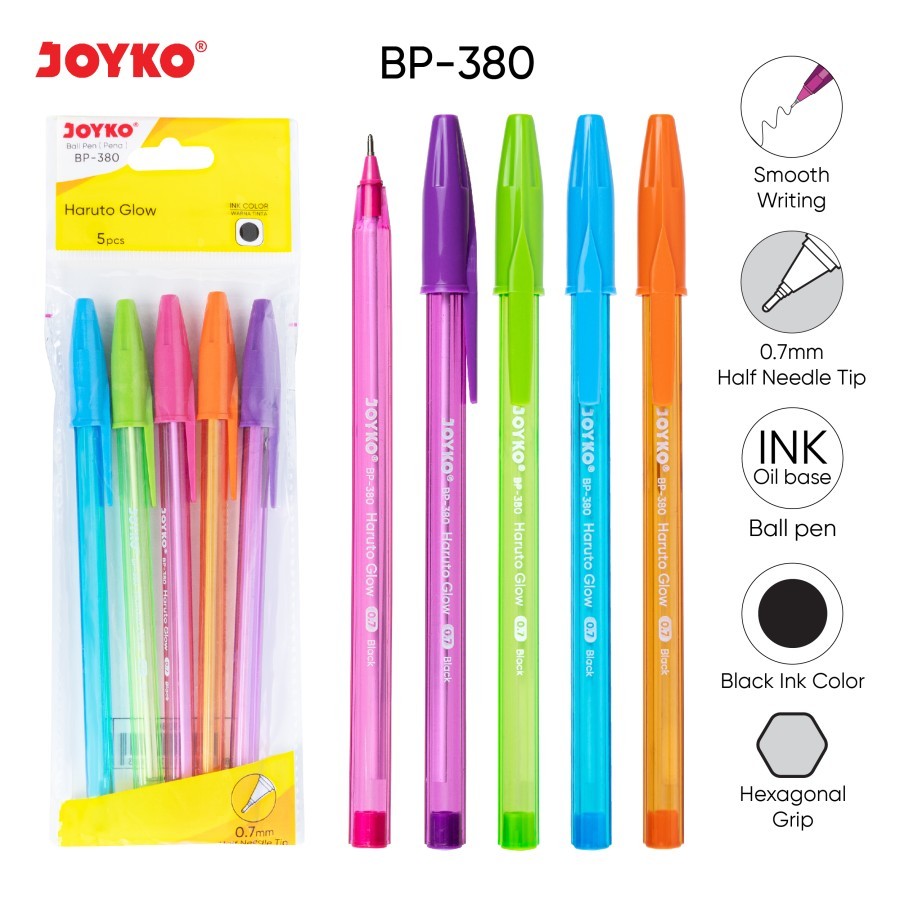 Jual Ball Pen Pulpen Pena Joyko BP-380 Haruto Glow 0.7 mm 1 Set 5 | Shopee Indonesia