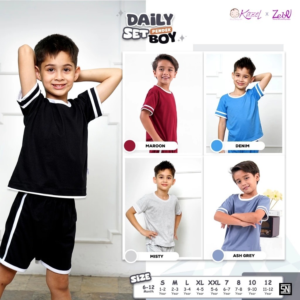 Jual Kazel x Zebe Daily Set Pendek Boy / Setelan Pendek Anak 1-12Thn (1Stel) | Shopee Indonesia