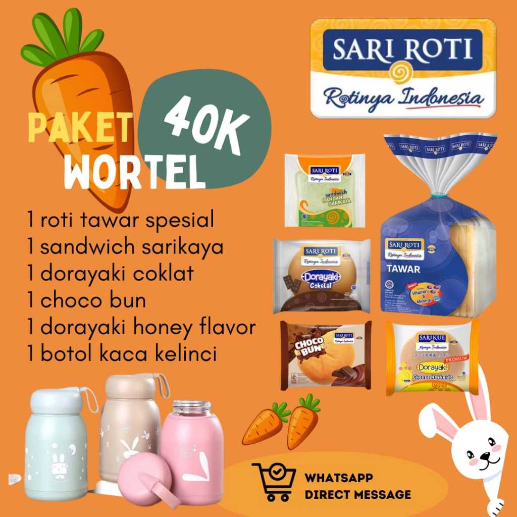 Jual Sari Roti Paket TIMUN & WORTEL, 40k Sari Roti Botol Kelinci ...