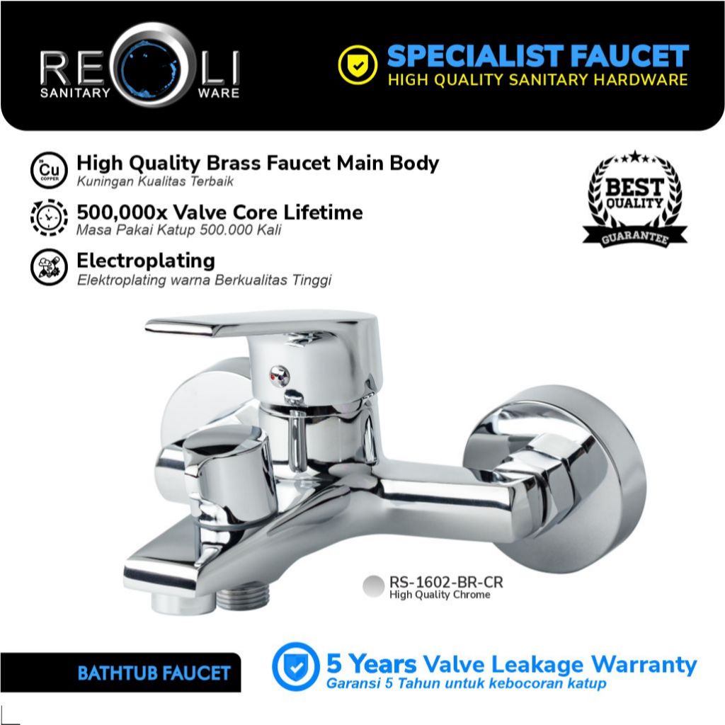 Jual REOLI Keran Bathtub Mixer Shower Panas Dingin Kuningan Chrome 1602 ...