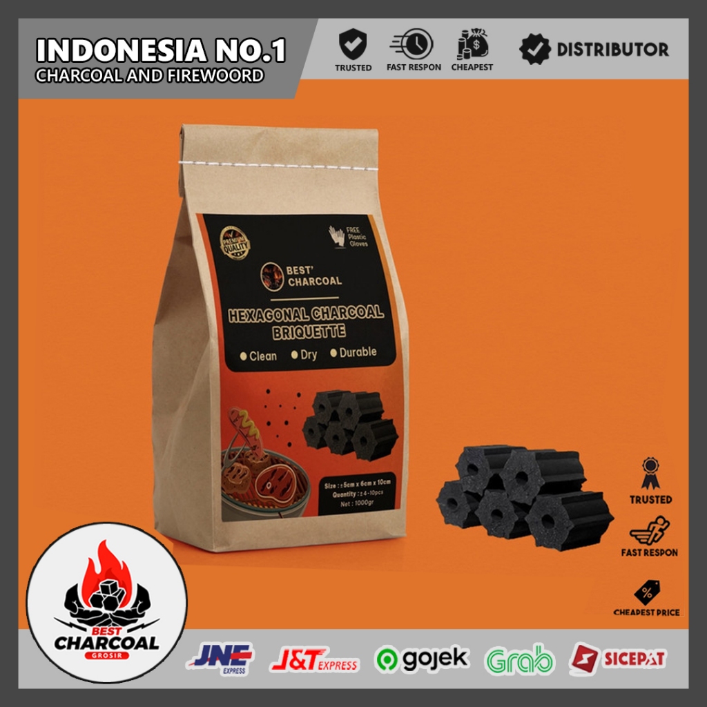 Jual Arang Briket Hexagonal Cube Batok Brongkol Kayu BBQ Ekspor Premium ...