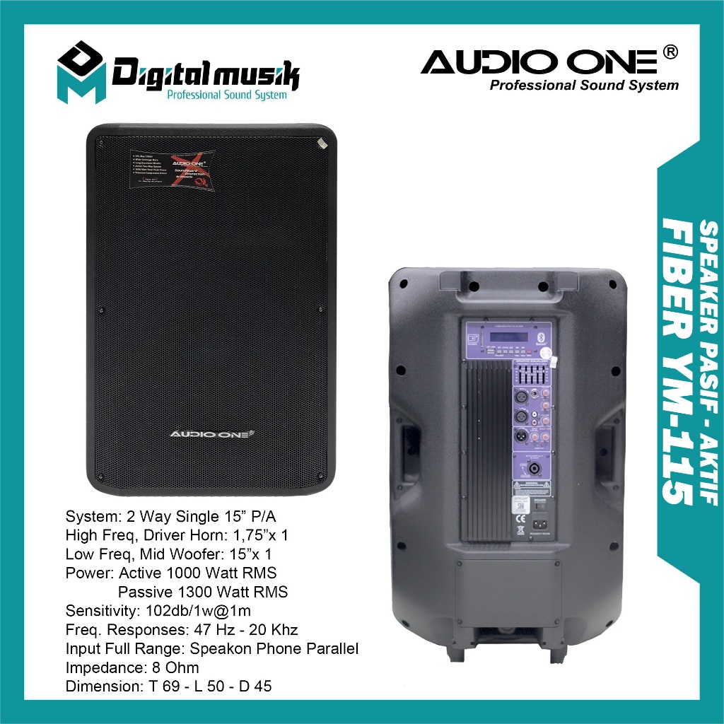 Jual Speaker Aktif Bluetooth Super Bass AUDIOONE Ukuran 15 Inch YM-115 ...
