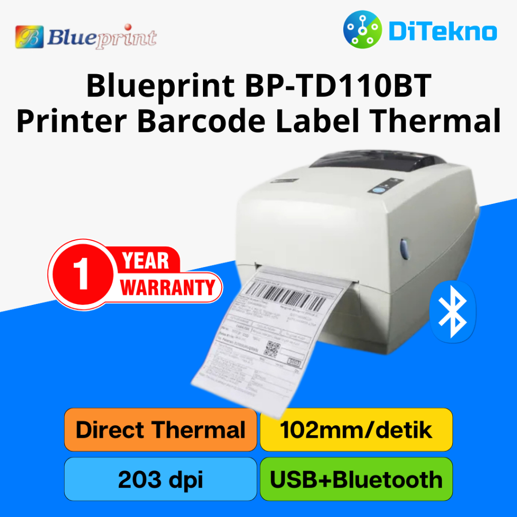 Jual Blueprint BP TD110BT Bluetooth USB Printer Resi Barcode Label ...