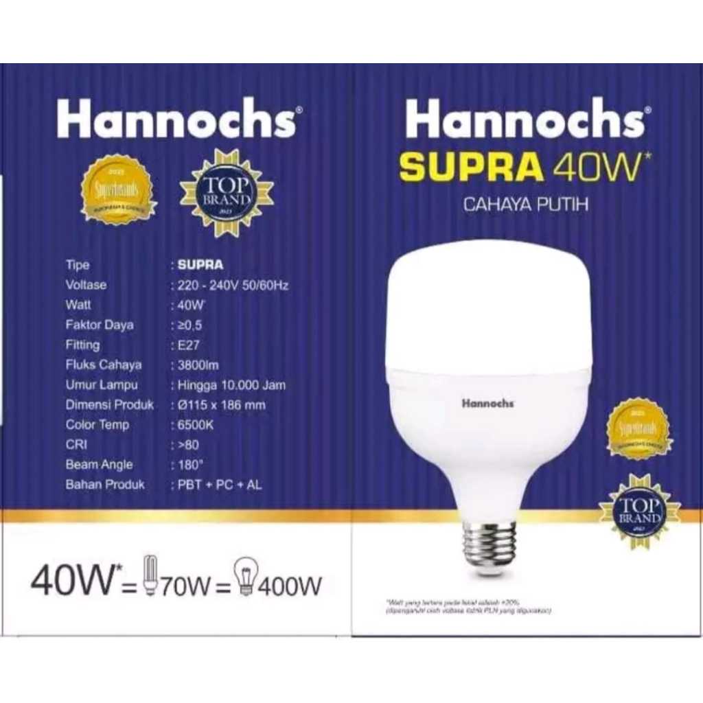 Jual Lampu LED Hannochs Supra 40 watt Bohlam Bola Lampu LED 40w Putih Garansi | Shopee Indonesia