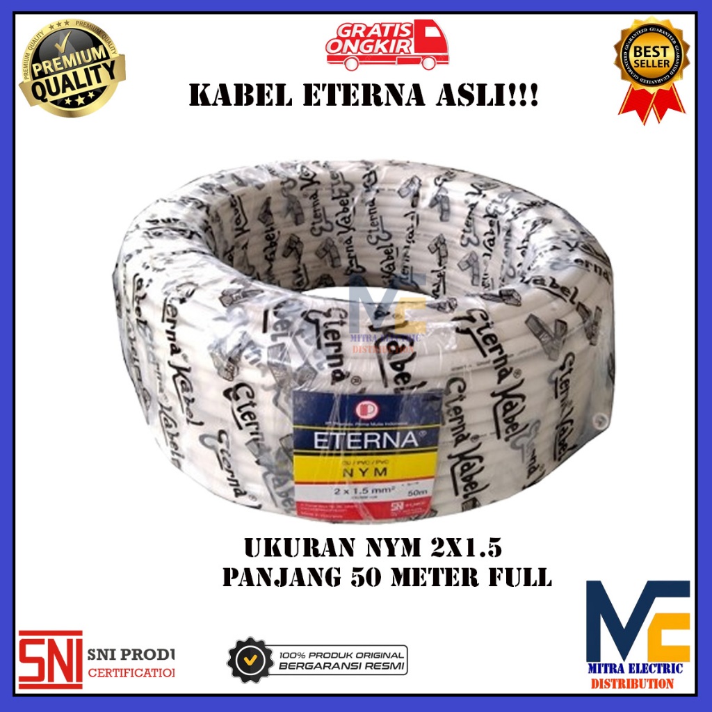Jual KABEL ETERNA 2X1.5 50 METER NYM FULL ORIGINAL NYM 2X1.5 | Shopee Indonesia