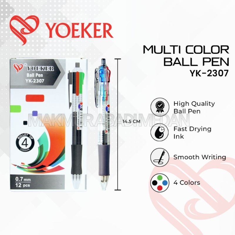Jual (1Pcs) Pulpen 4 Warna Polos YOEKER Pulpen Cetek 4 Warna Ball Pen ...