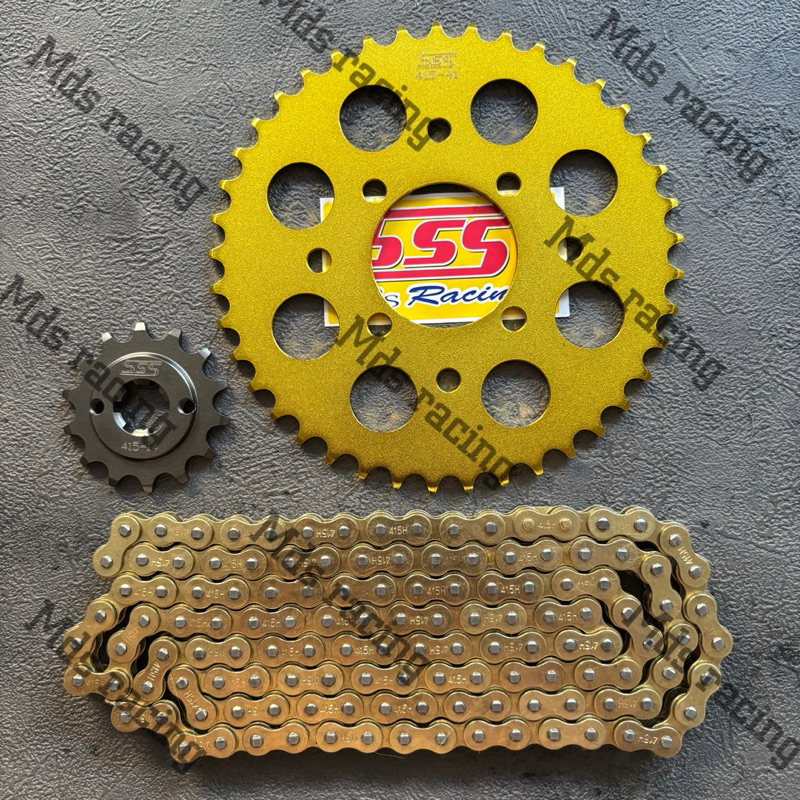 Jual Gear Paket Gir Set SSS 415H Tipis STEEL GOLD Satria Fu new, Satria Fu150 Old, Fu Facelift ...