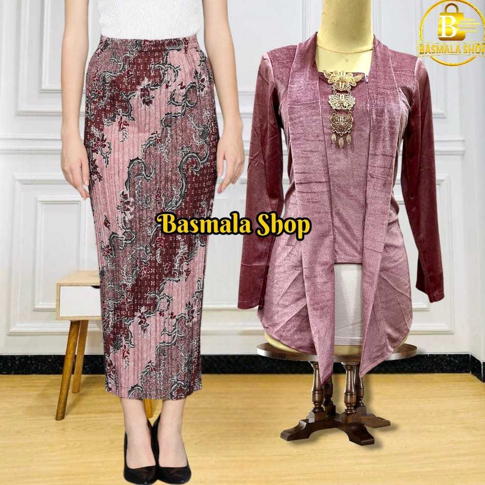 Jual SET KEBAYA KUTU BARU BLUDRU MODERN POLOS MURAH ROK PLISKET BATIK aneka warna | Shopee Indonesia