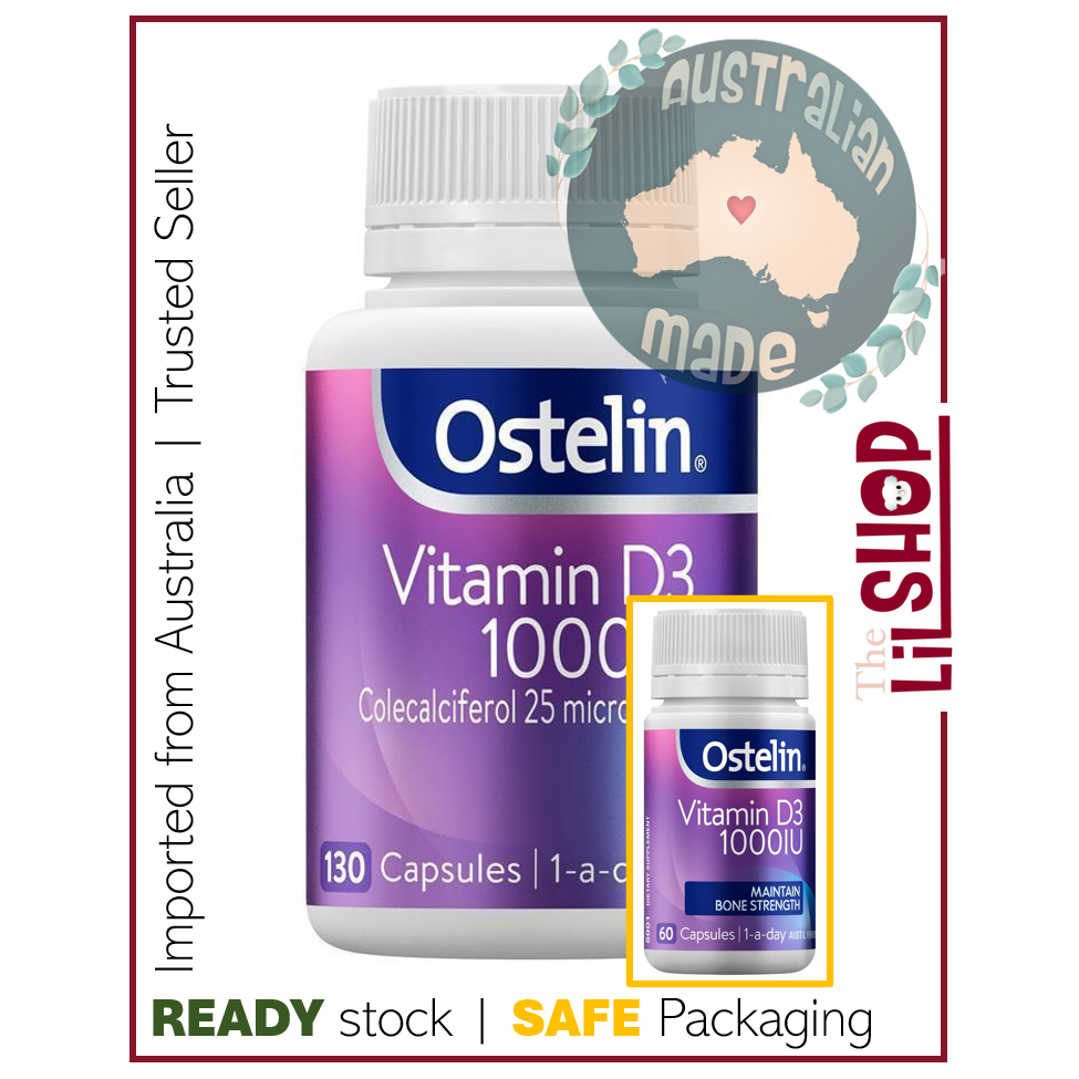Jual Ostelin Vitamin D 1000IU D3 Capsules For Bones + Immunity | 60 and ...