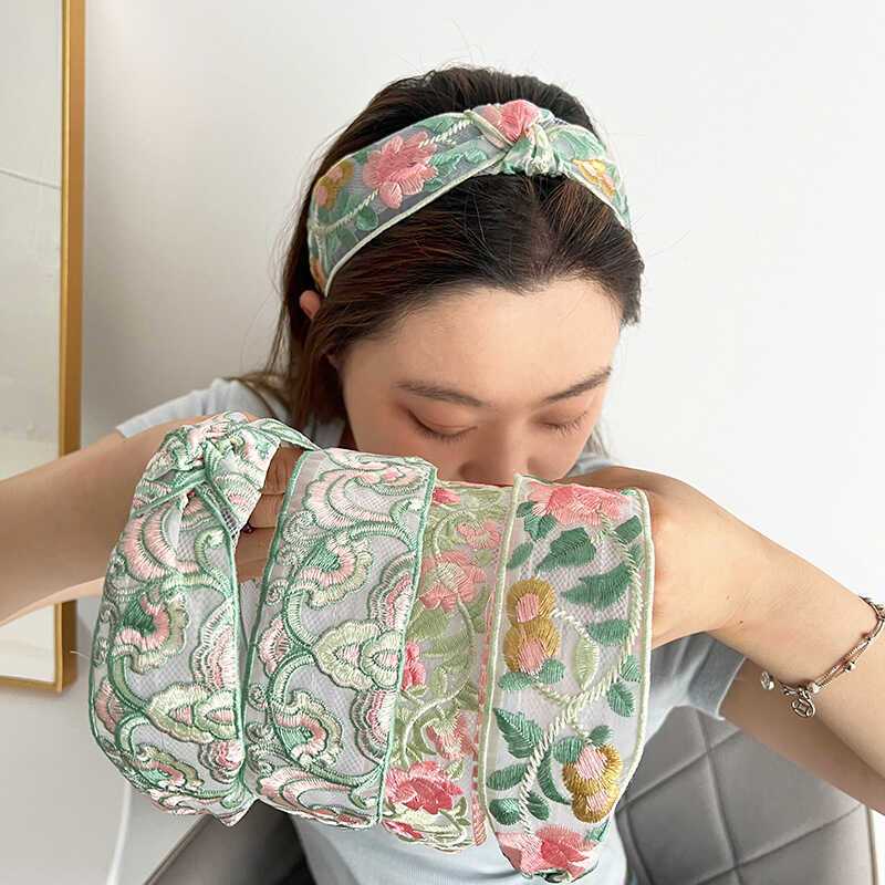 Jual Bando Katun Linen Bordir Halus Bunga Gaya Etnik | Bando Fashion ...