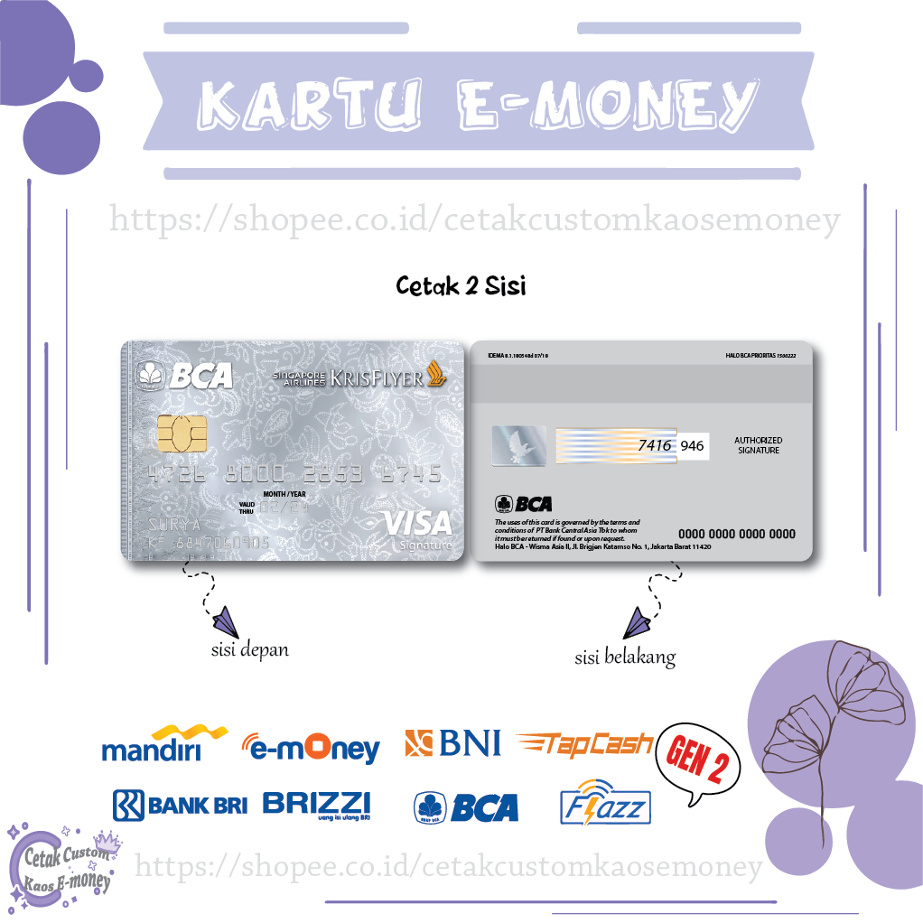 Jual KARTU E MONEY E TOLL CARD BCA VISA SIGNATURE SILVER CARD MANDIRI ...