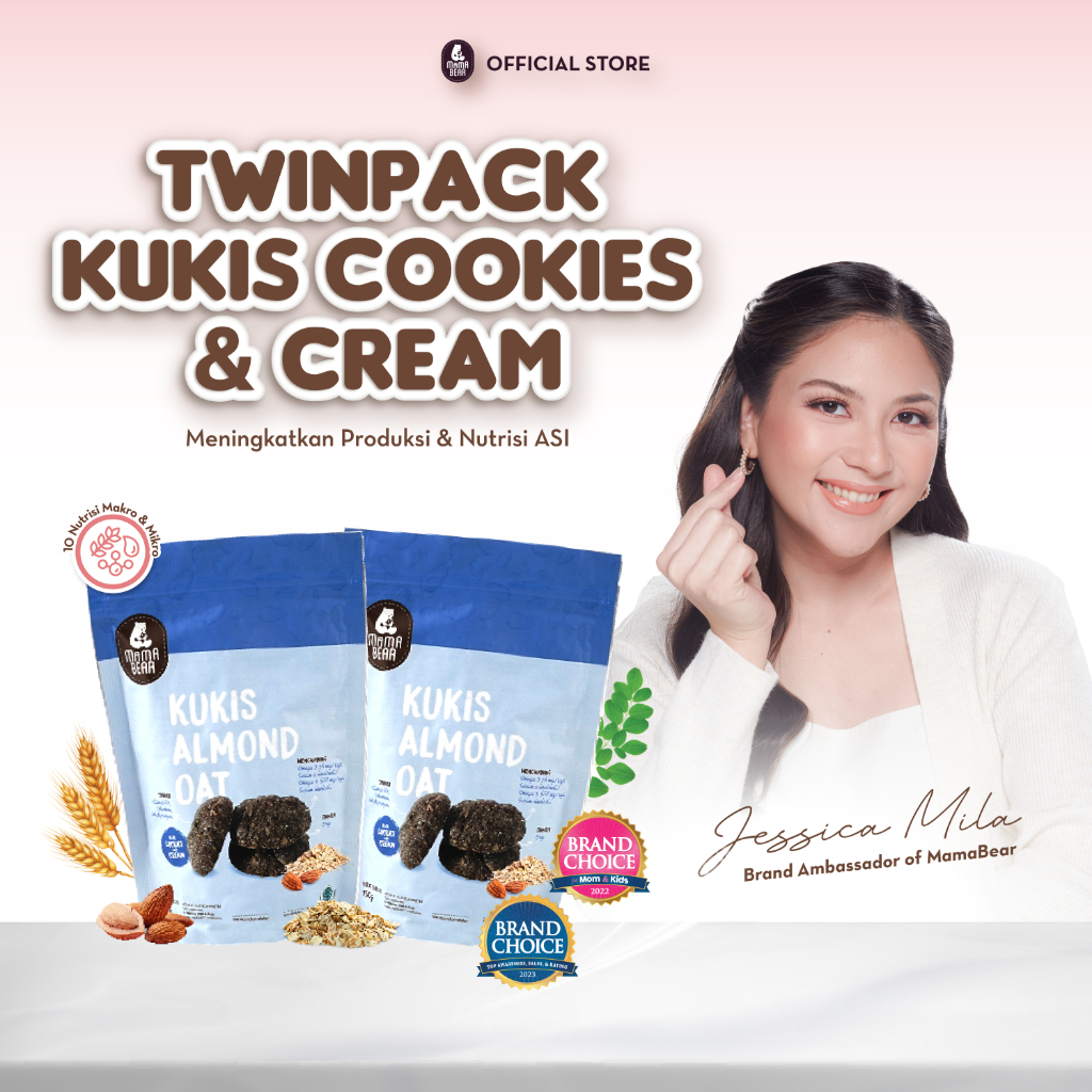 Jual MamaBear Twinpack Kukis Almond Oat Cookies & Cream - KUKIS ASI ...