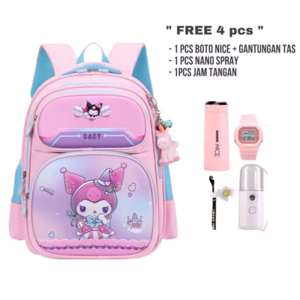 Jual Tas Ransel sekolah sd anak perempuan gambar motif kuromi timbul 3d viral | Shopee Indonesia