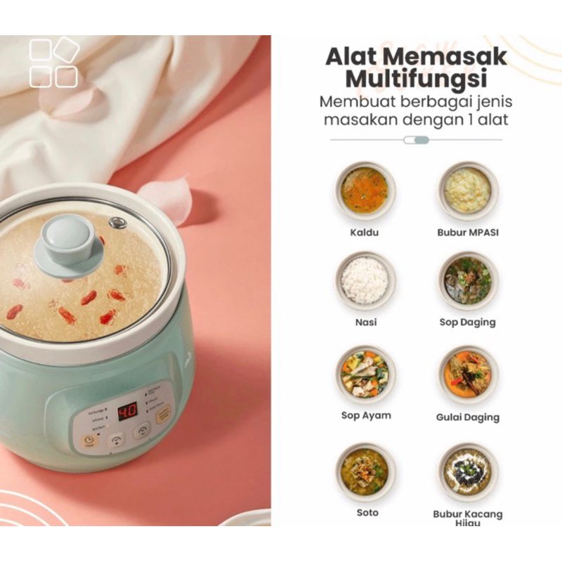 Jual EMILY Slow Cooker + Steamer 0.8L Ceramic | EMILY Slow Cooker 1L ...