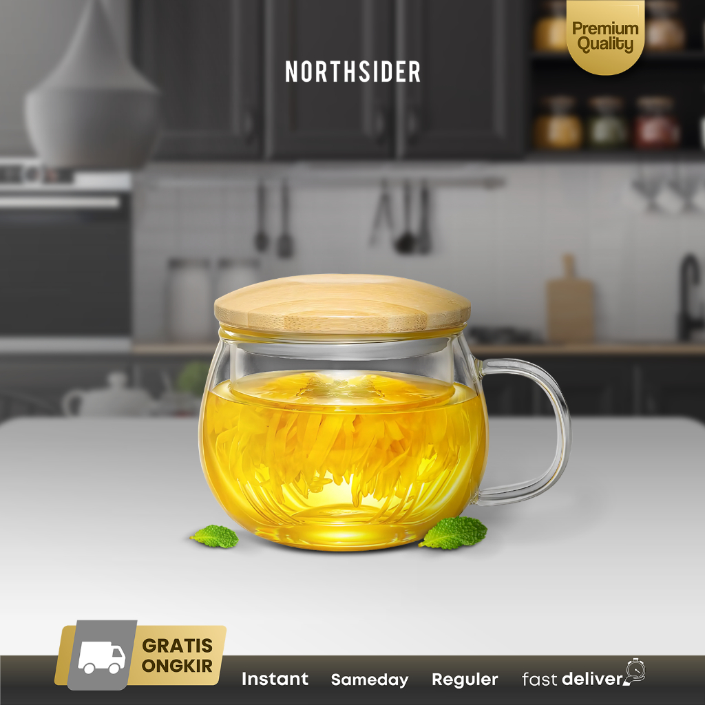 Jual Tea pot glass infuser teko teh saringan kaca 350ml tutup bambu ...