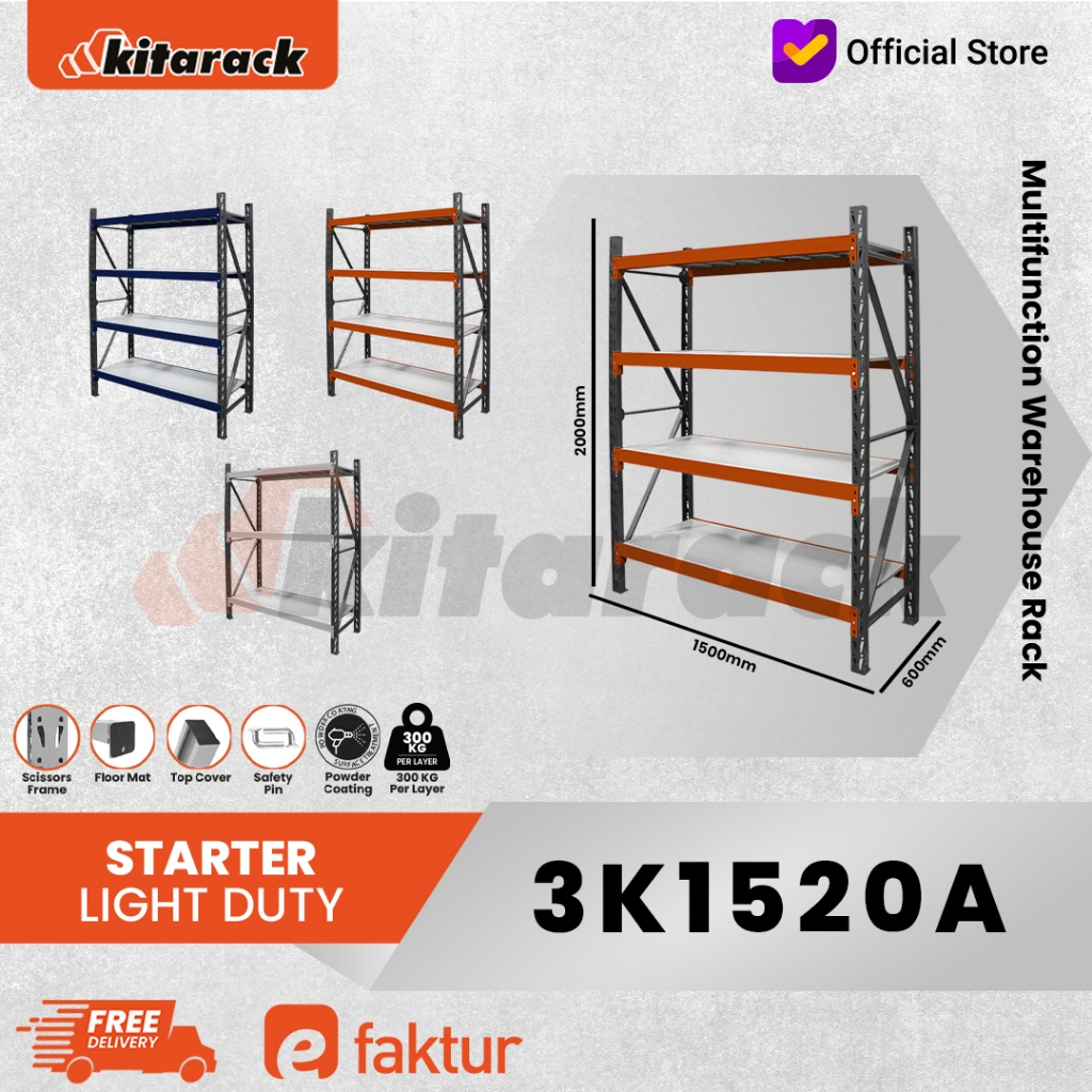 Jual Rak Gudang Besi 300kg 2 Meter Panjang 1.5M Rack Gudang 4 Susun Abu ...