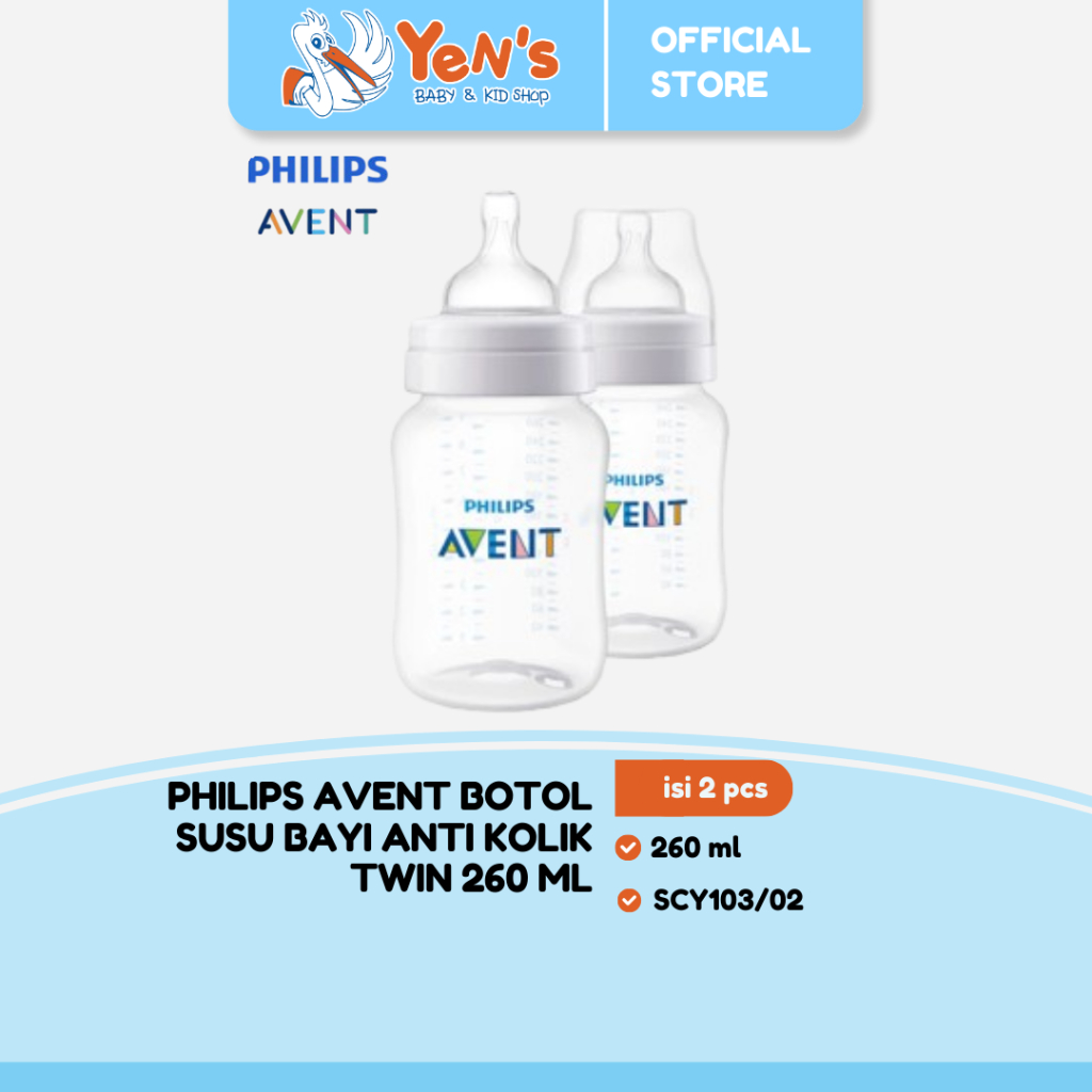 Jual Philips Avent Botol Susu Bayi Anti Kolik Twin 260 ml SCY103/02 - Secara Klinis Mengurangi ...