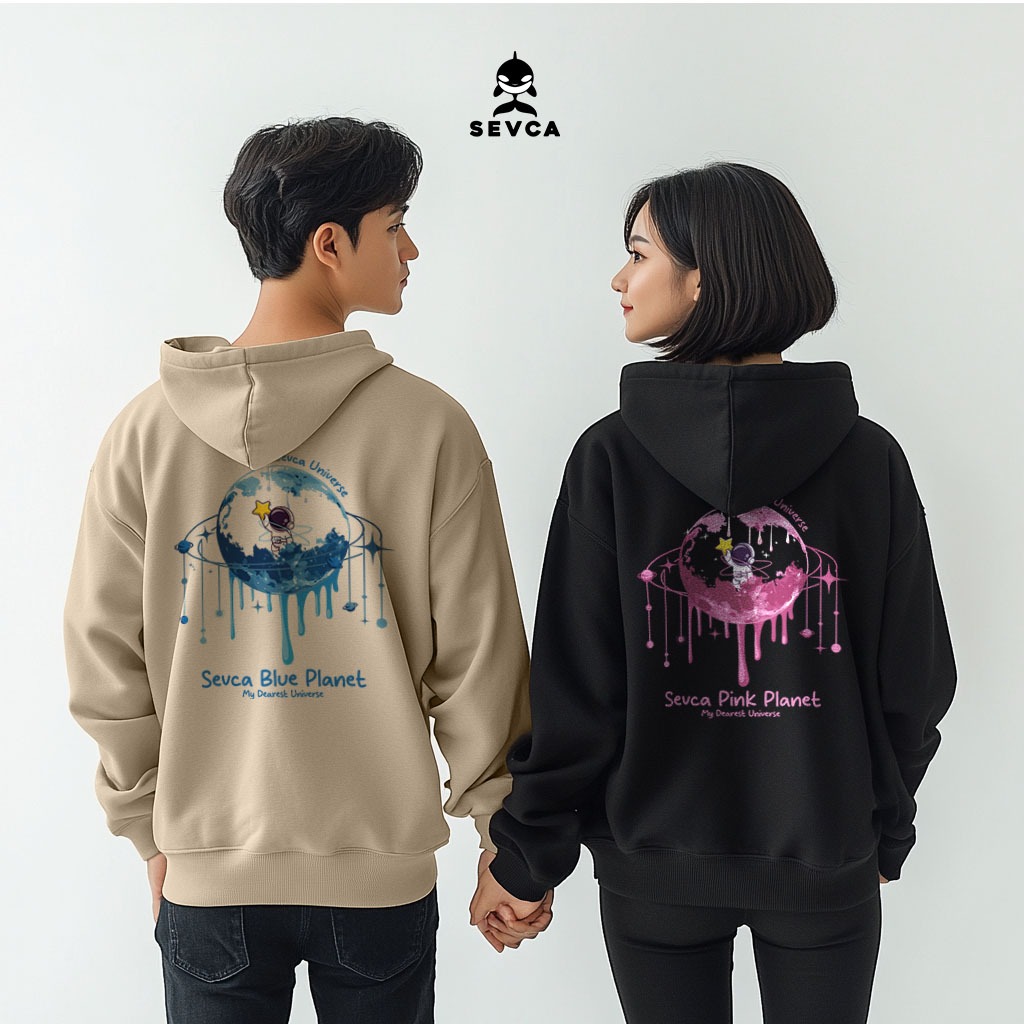 Jual SEVCA - Hoodie Pria Wanita Couple Blue Pink Planet Sweatshirt Jumper Unisex Size M-5XL ...