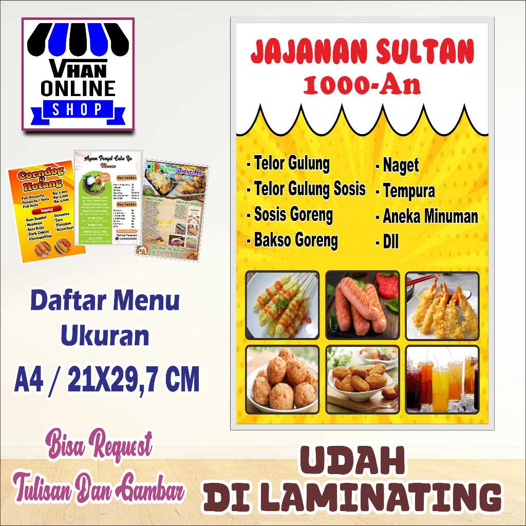 Jual Cetak Poster Daftar Menu Jajanan Sultan Atau Warung | Shopee Indonesia