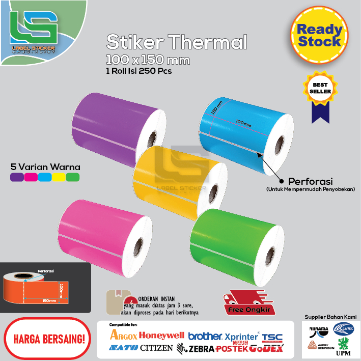 Jual Kertas Label Thermal 100x150 mm isi 250 Pcs/ Label thermal barcode Roll A6 Stiker Resi ...