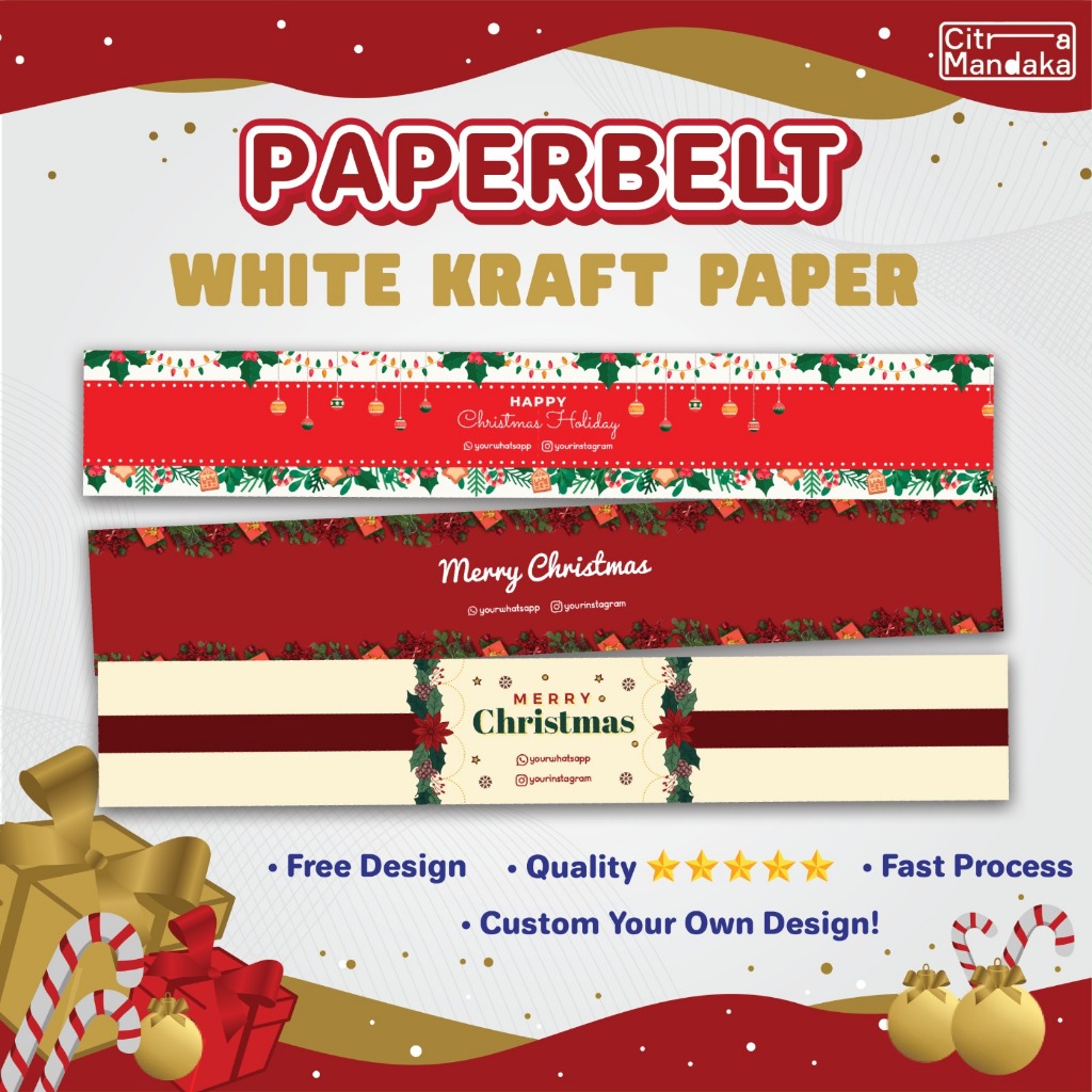 Jual Paper Belt Natal Christmas Custom White Kraft Premium | Packaging ...