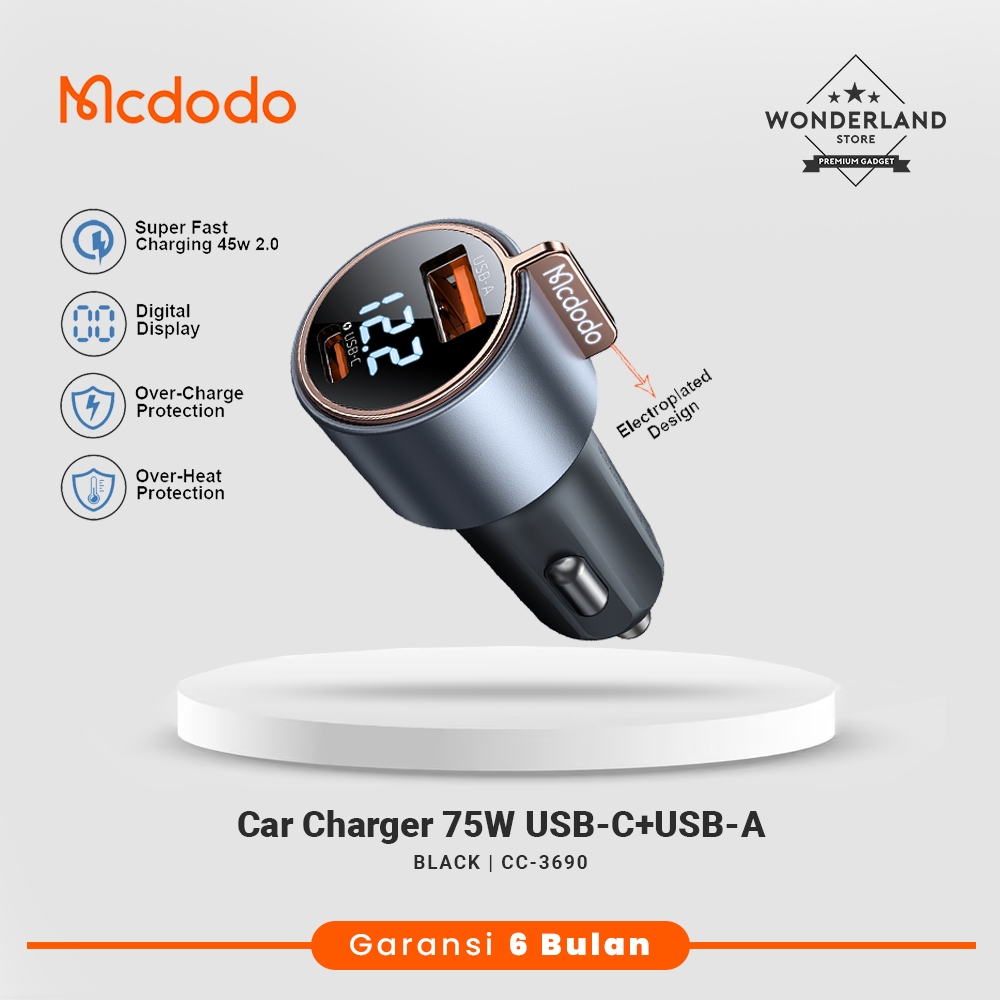 Jual Mcdodo Car Charger 75W 30W+45W Dual Port USB-C+USB-A PD QC PPS2.0 Super Fast Charging ...
