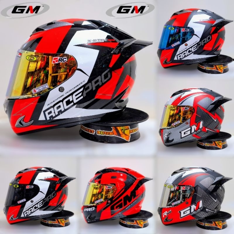 Jual Helm Gm Race Pro flat visor - helm full face Gm paket ganteng ...