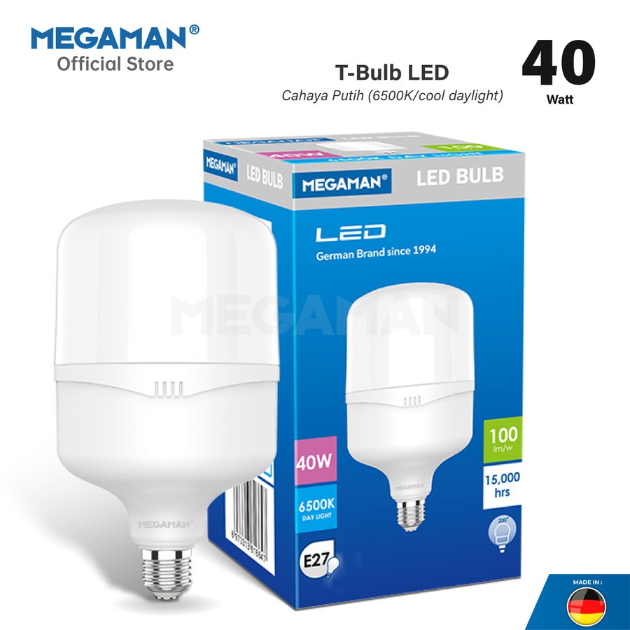 Jual MEGAMAN LED Lampu T-BULB 20/30/40/50/60 WATT Tabung Besar Warna ...