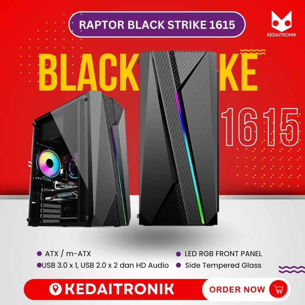Jual Casing PC Gaming Raptor Black Strike Led RGB Power UP 1615 1632 ...