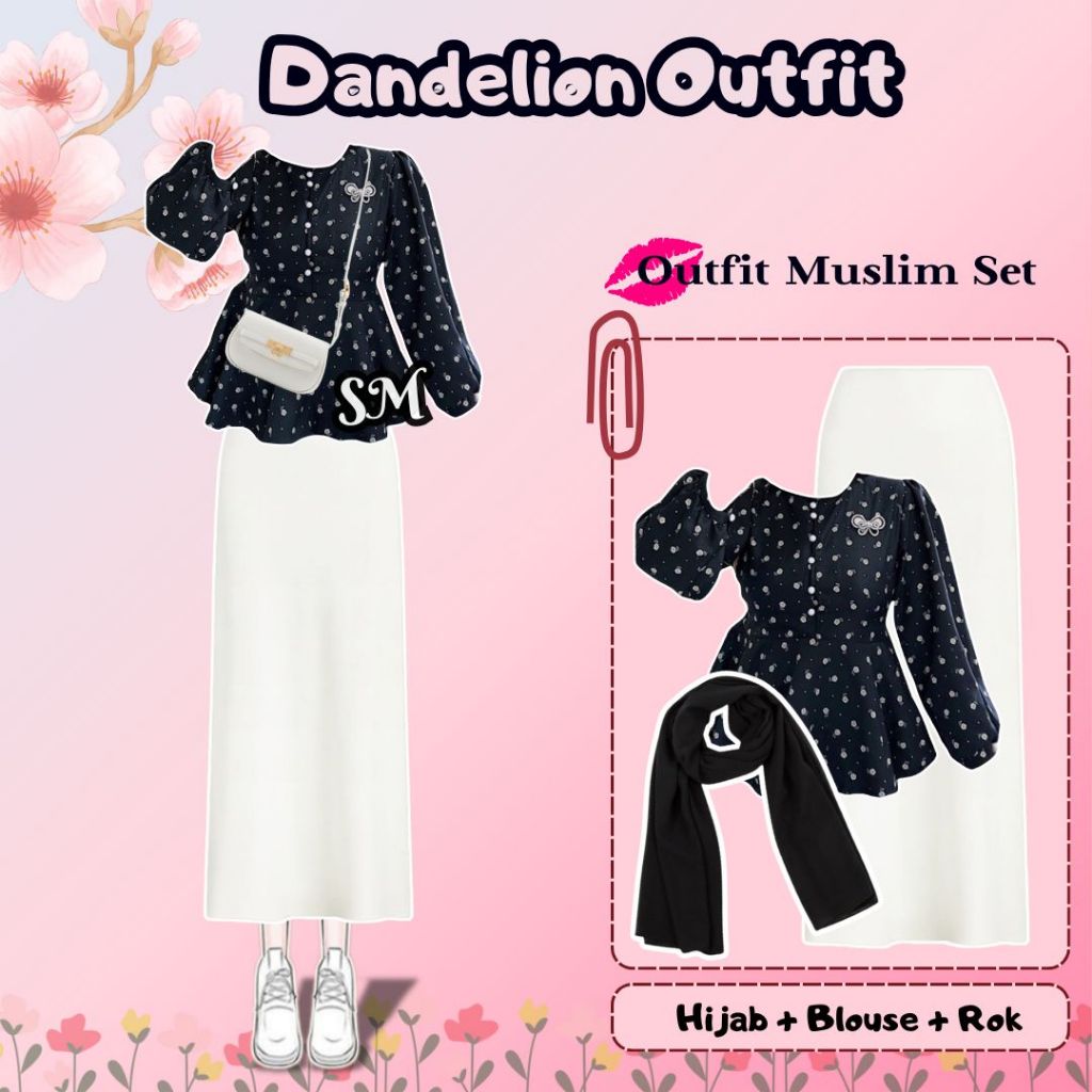 Jual SM - Dandelion Outfit 3in1 (Hijab + Blouse + Rok) Outfit Muslim ...