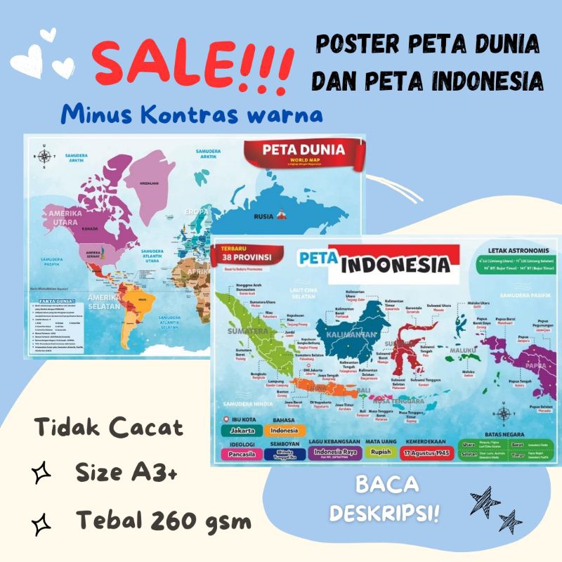 Jual Sale! Poster Peta Dunia dan Peta Indonesia. Minus Kontras. Baca ...