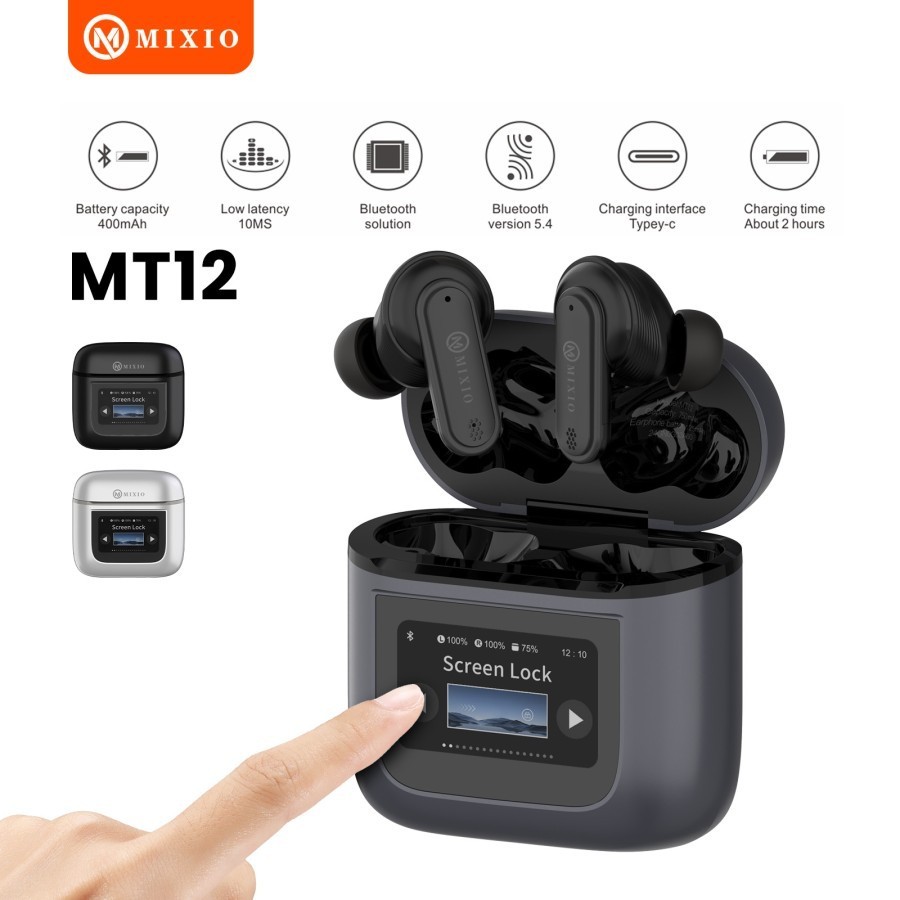 Jual MIXIO MT-12 ANC TWS LCD Layar Bluetooth Headset Earphone Touch ...