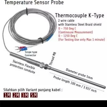 Jual Sensor Panas Model probe Type K 2mm | Shopee Indonesia