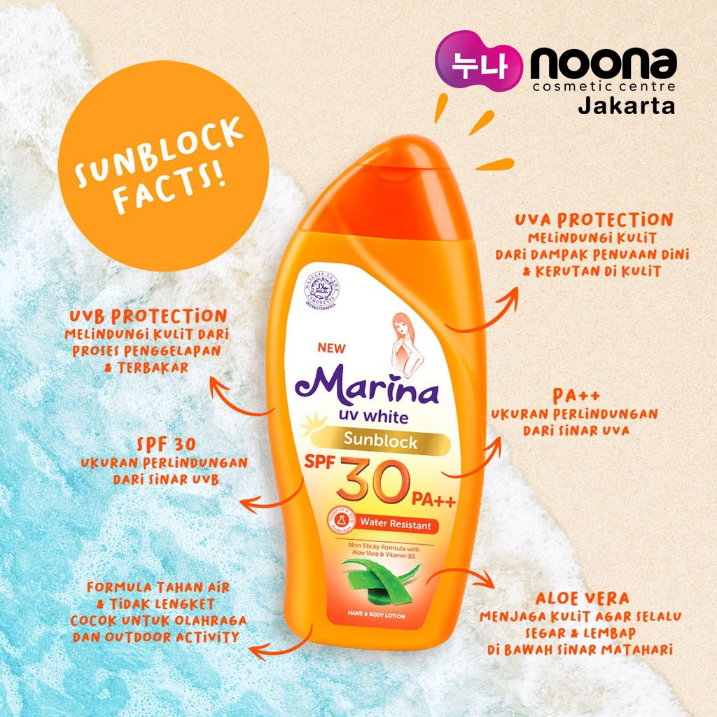 Jual MARINA UV WHITE SUNBLOCK WATER RESISTANT SPF 30PA++ 85ML | Shopee Indonesia