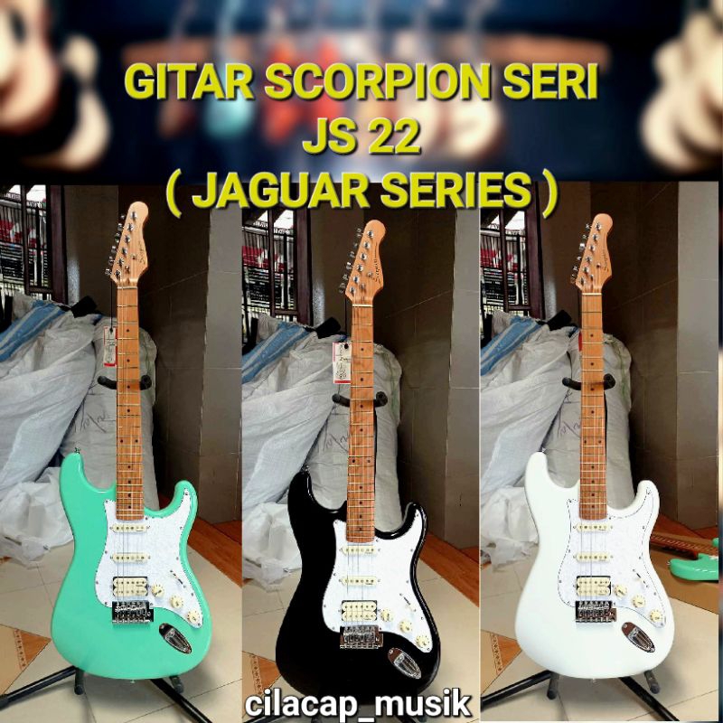 Jual GITAR ELEKTRIK SCORPION JS 22 ROASTED MAPLE SCORPION JS22 BLACK JAGUAR SERIES ORIGINAL ...