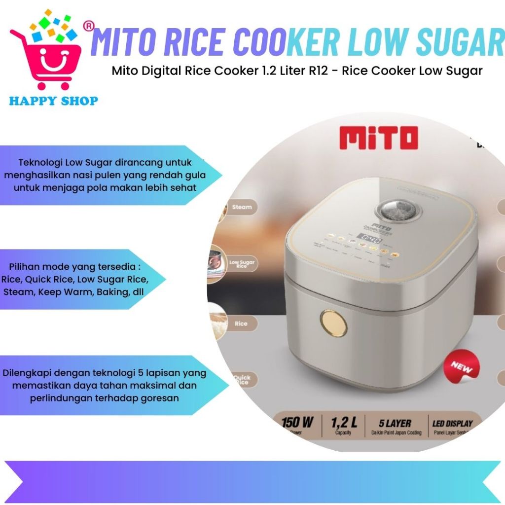 Jual Mito Digital Rice Cooker 1.2 Liter R12 - Rice Cooker Low Sugar ...