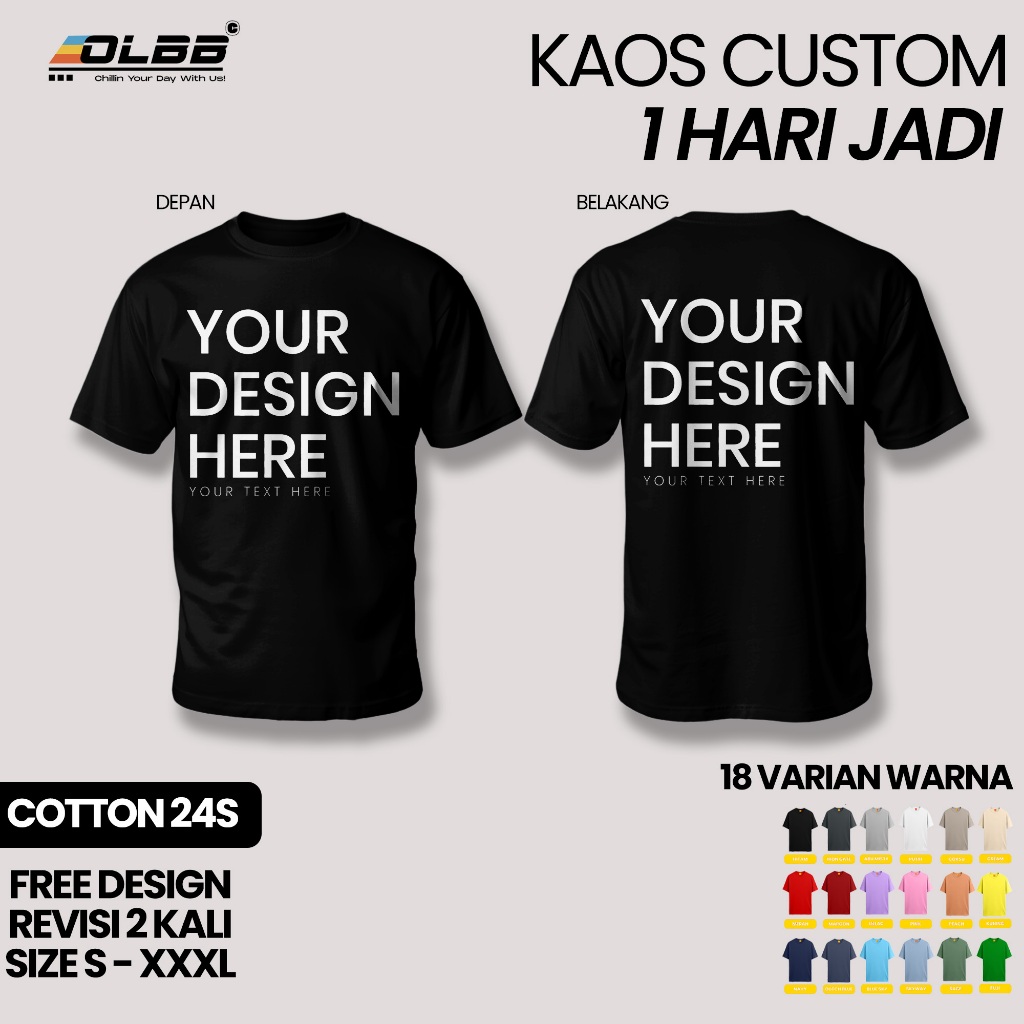 Jual [1 HARI JADI] Kaos Custom - Sablon Kaos Desain Sendiri - Custom Baju Kaos Cotton Combed 24s ...