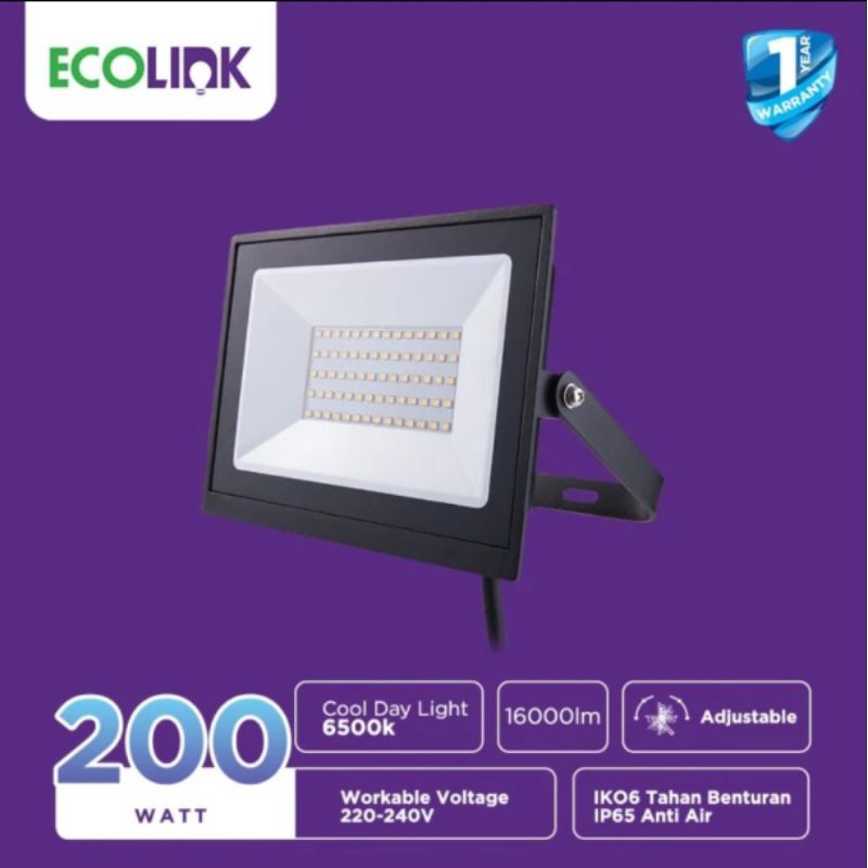 Jual ECOLINK LAMPU LED FLOOD LIGHT SOROT TEMBAK OUTDOOR 200W 200 WATT CAHAYA PUTIH SNI ...