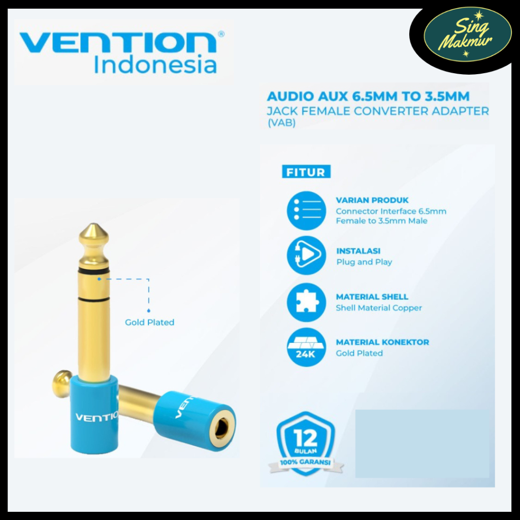 Jual Vention Audio Jack 3.5mm Female to 6.5mm Male Adapter Converter S01 | Shopee Indonesia