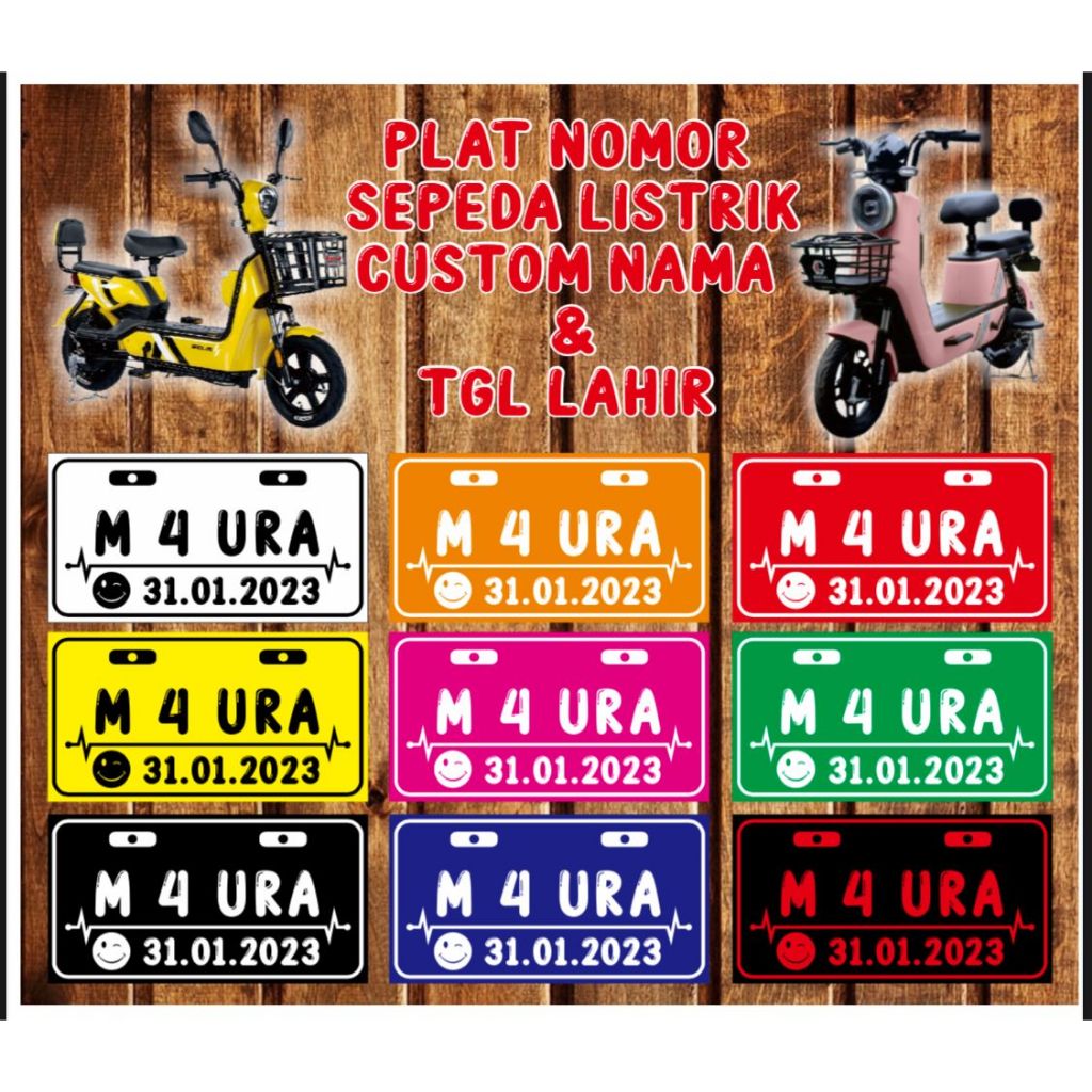 Jual plat sepeda listrik costum (nama,tanggal,bulan dan tahun) | Shopee ...
