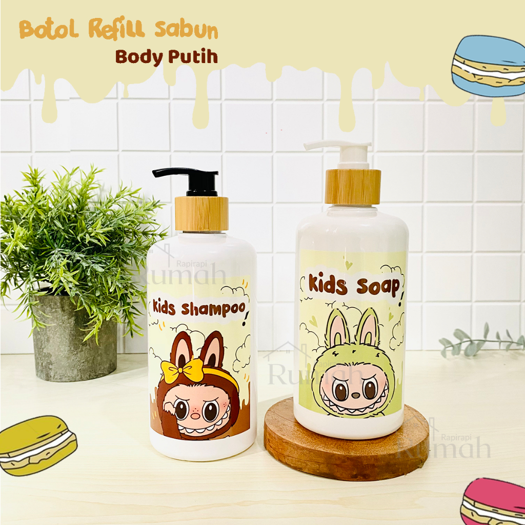 Jual Botol Refill Isi Ulang Sabun Mandi Dispenser 500 ml Pump Bambu Body Putih - LABUBU series ...