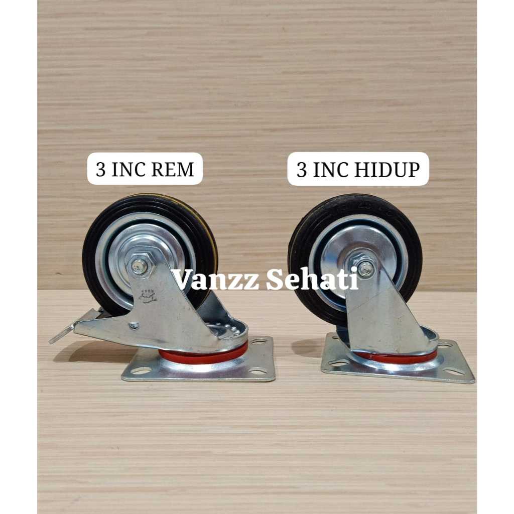 Jual (1 PCS) Roda Trolly Ukuran 3 Inch / Roda Karet Hitam / Roda Caster ...
