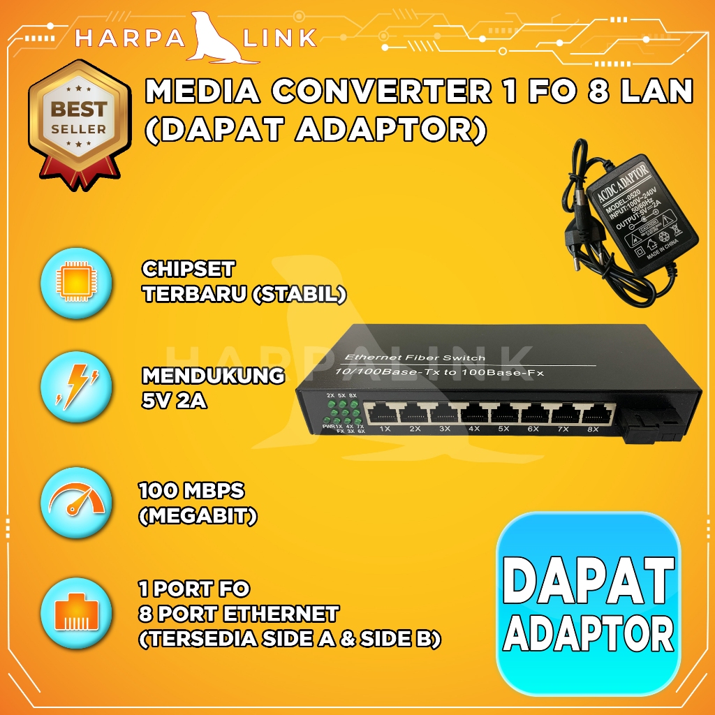 Jual Media Converter 1 FO 8 LAN 1 SC 8 RJ45 1F8E 10/100 Mbps Full Body ...