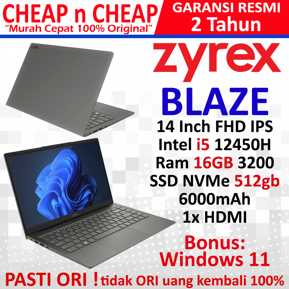 Jual Laptop Zyrex Blaze Intel Core i5 12450H 16GB 512GB 14" FHD IPS Windows 11 - Notebook Intel ...