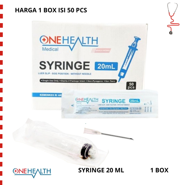 Jual Onehealth Spuit 20 cc + Jarum Per Box isi 50 Pcs Syringe 20cc Alat ...