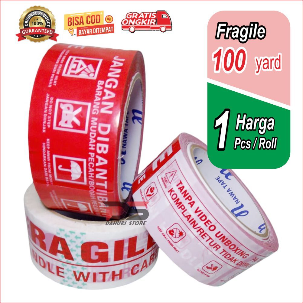Jual TAPE LAKBAN FRAGILE MERAH & FRAGILE PUTIH JANGAN DIBANTING 48mm ...